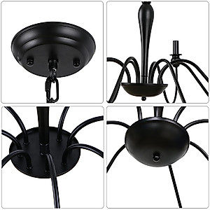 WBinDX Black Chandelier Farmhouse Dining Room Light Fixture, 8 Lights 36.6 Inch Rustic Industrial Iron Hanging Chandeliers for Entryway Foyer Living Room Bedroom