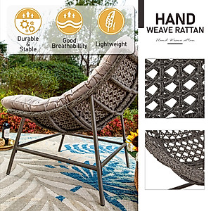 Sophia & William Outdoor Papasan Chairs with Cushion and Frame, Patio Rattan Club Scoop Chairs with 3.9" Cushions, Oversized Padded Lounge Chairs Set of 2, 350Ibs Capacity, Indoor & Outdoor Use
