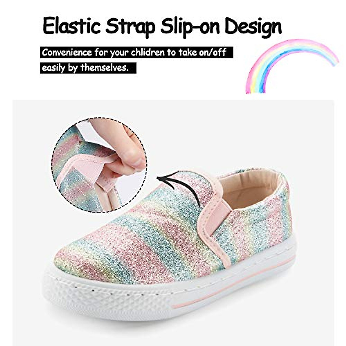 K KomForme Toddler Girls Boys Shoes Little Kids Slip on Canvas Sneakers for Running/Walking Colorful