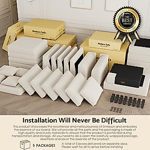 Modular Sectional Sofa, Oversized U Shaped Couch, Convertible Sleeper Sofa, 6 Seat Sofa with Chaise, Deep Seat Comfy Cloud Couch with Ottoman and Five Pillows for Living Room, Corduroy, Beige