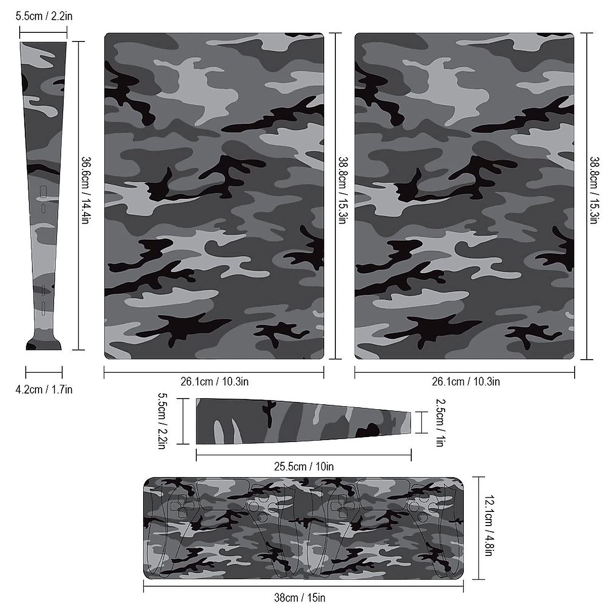 Camouflage Grey 3pcs Whole Body Decal Cover Sticker for PS5 Digital Edition for PS5 Console and Controller