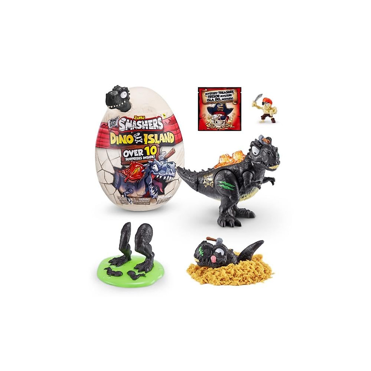 Smashers Dino Island Mini Egg T-Rex by ZURU Prehistoric Discovery Toy with 10 Surprises, Dinosaur Toys, Slime, Sand and More Age 5+