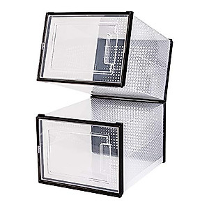 OnDisplay Clik Stackable Interlocking Shoe Box System (Medium Clear/Black, Set of 8)