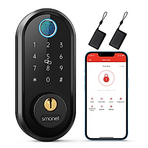 Smart Lock, SMONET Fingerprint Door Lock Smart Deadbolt Keyless Entry - Electronic Digital Keypad with Biometric Fingerprint, Smartphone App Auto Lock Bluetooth Keys Fobs Smartlock for Alexa, Home