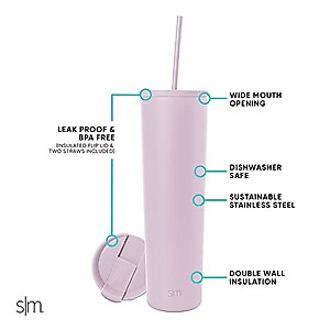 Simple Modern Insulated Tumbler with Lid and Straw | Iced Coffee Cup Reusable Stainless Steel Water Bottle Travel Mug | Gifts for Women Men Her Him | Classic Collection | 32oz | Lavender Mist