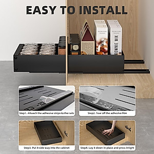 Pull Out Cabinet Organizer, Pull Out Drawers for Cabinets, 11.8" W x 16.9" D, Cabinet Pull Out Shelves, Heavy slide drawers Fixed with Adhesive Nano Film Fixed, For Kitchen, Bathroom (Black)