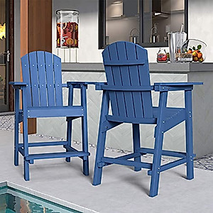 DWVO 25" Tall Adirondack Chair, Poly Bar Height Balcony Chairs, Weather Resistant Outdoor Barstool Lifeguard Chair for Deck Pool Patio and Porch, Navy Blue