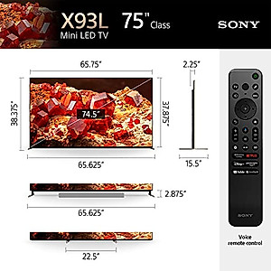 Sony 75 Inch Mini LED 4K Ultra HD TV X93L Series: BRAVIA XR Smart Google TV with Dolby Vision HDR and Exclusive Features for The Playstation® 5 XR75X93L- 2023 Model,Black