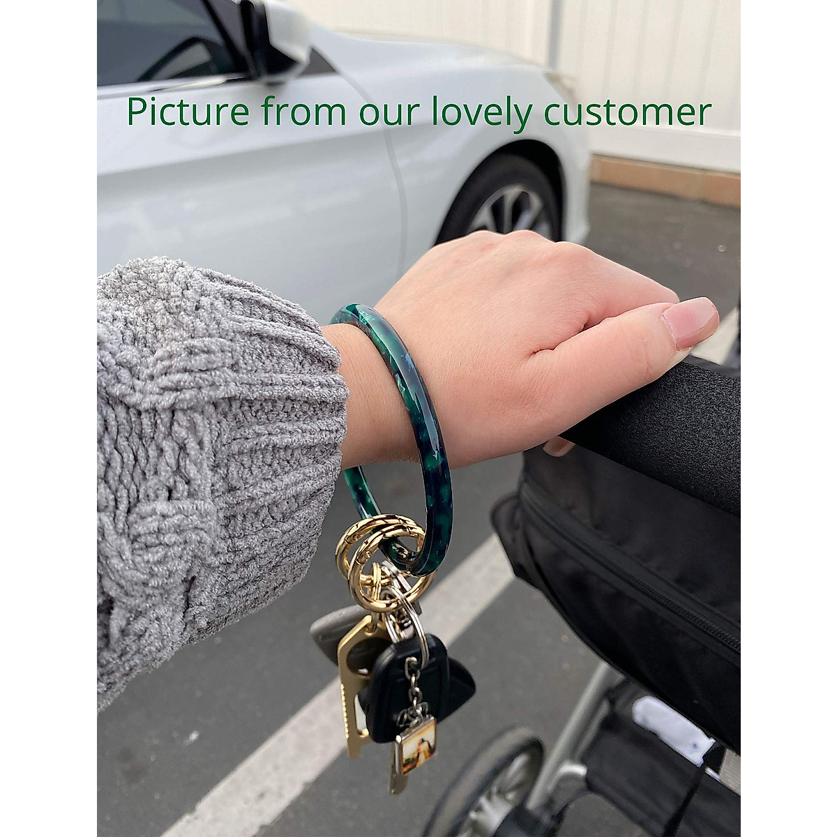 Heesch Bangle Key Ring Bracelet Keychain Key Ring Bracelet for Women, Acetate Circle Keyring for Wrist (Dark Green)