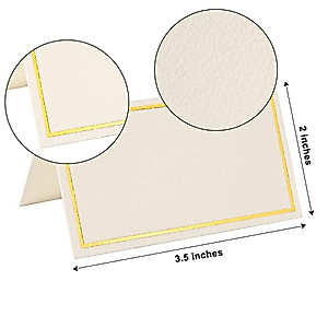 KraftiSky 100 Pack Place Cards for Table Setting with Gold Foil Border Table Tent Cards for Seating Perfect for Weddings, Dinner Parties, Banquets 2” x 3.5”