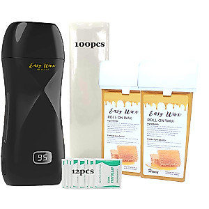 Easy Wax Portable Roll On Wax Kit for Hair Removal - Warmer with Soft Wax, Waxing Strips, and Travel-Friendly Design for Women