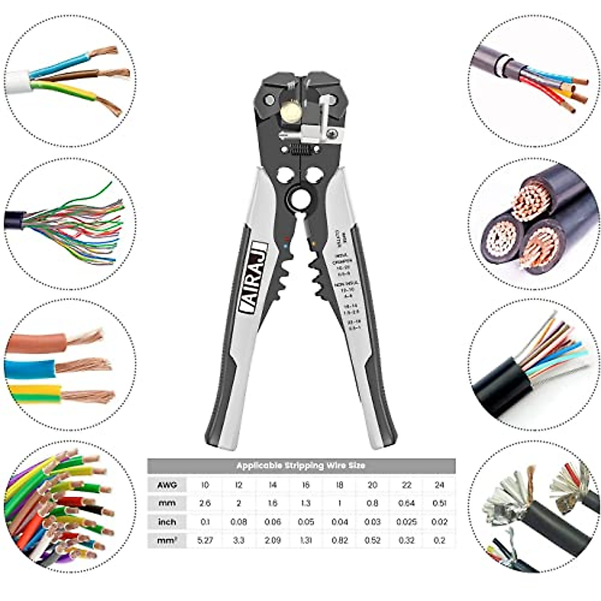 AIRAJ PRO Self Adjusting Wire Stripper,3 in 1 Heavy Duty Wire Cutter Stripper Crimper Tool,Universal Wire Stripping Cutting for 10-24 AWG Wire Cutter for Electrical Cable Cutting,Crimping Tool