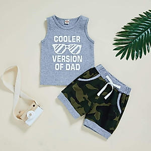 Sinhoon Baby Boy Shorts Clothes Toddler Cooler Version of Dad Print Vest Tops Camouflage Pants Summer Outfit 2Pcs Set(Gray,18-24 Months)