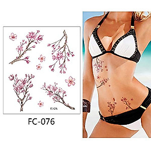 Glaryyears Flower Birds Temporary Tattoos, 12 Sheets Cherry Blossoms Fake Realistic Tattoo Sticker for Women Girls, Sexy Leaf Body Art for Seasons