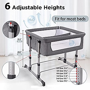 Ihoming Twin Bassinets for Baby, Double Bassinet Bedside Sleeper for Twins, Bassinets Sleeper for 2 Babies, Infant Co Sleeper Bedside Crib Attaches to Bed, Grey