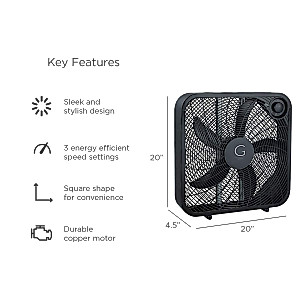 Genesis 20" Box Fan, 3 Settings, Black (G20BOX-BLK)