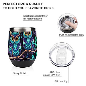 304 Stainless Steel Purple And Green Owl Printed Eggshell Thermos Cup with Switchable Drinking Spout