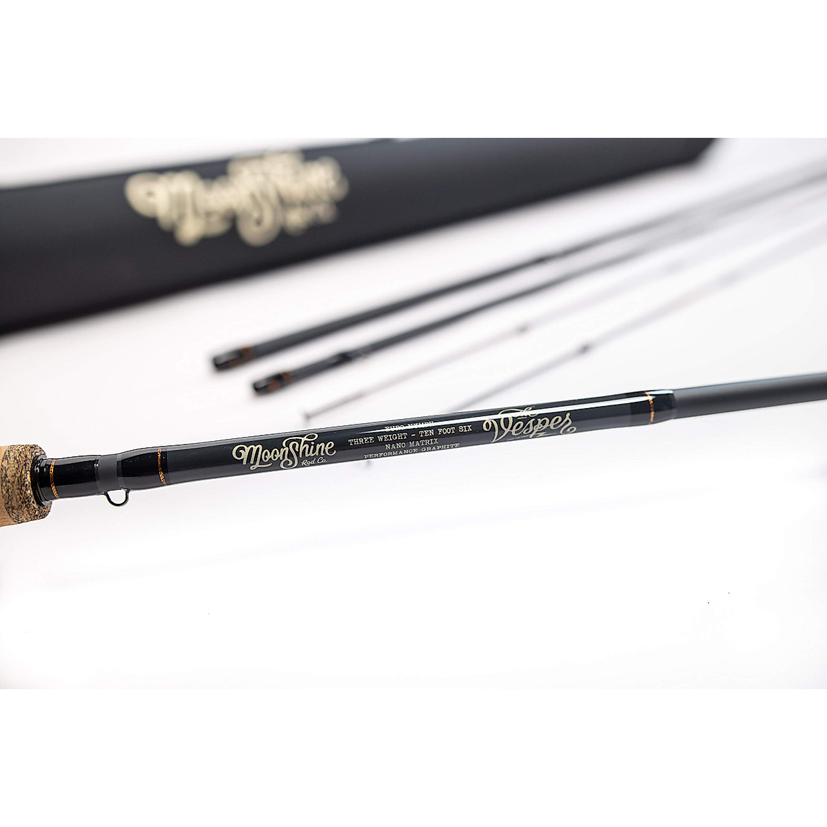 Moonshine Rod Co. Fly Fishing Rod with Carrying Case and Extra Rod Tip Section Fast Action, The Vesper, 3wt 10'6" ESN