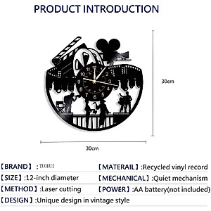 TuoHui Home Theater Cinema and Popcorn Vinyl Record Wall Clock Gifts for Holiday ,12”Black Movie Film Time Clock Watch Room Wall ,Art Unique Gifts for Men Women for Birthday Wall Decor