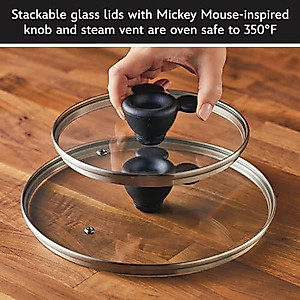 Farberware Disney Monochrome Ceramic Nonstick Cookware Pots and Pans with Baking/Bakeware Cookie Pan and Kitchen Cooking Tool Set, Dishwasher Safe, 8 Piece Cookware Set - Black