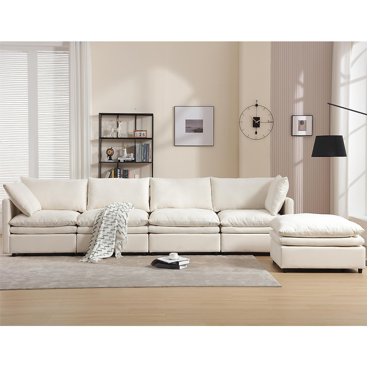 VASOENY 130 X 64.2'' Modular Sectional Couch, 5 Seat Upholstered L Shaped Sofa Couch, Modern Corner Sofa Couch with 6 Pillow for Living Room, Office, Convertible Chaise Lounge