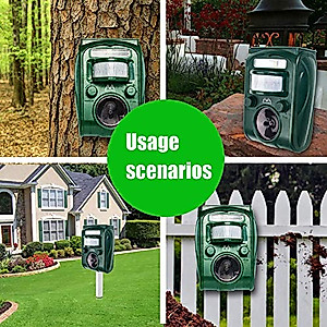 AMERFIST Solar Animal Repeller, 2021 Ultrasonic Mole Repellent, Rat, Squirrel, Deer, Raccoon, Skunk, Rabbit, Mole, Dog, Cat, Waterproof with Motion Detector, USB Rechargeable, Flashing Light (Green)
