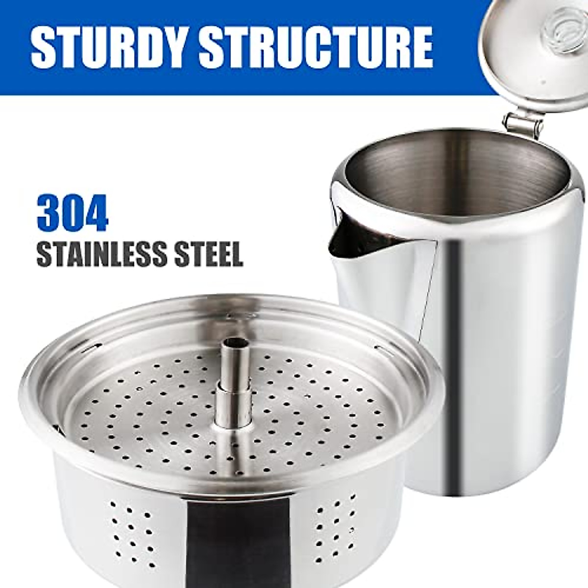 APOXCON Coffee Percolator, Camping Coffee Pot 9 Cups Stainless Steel Coffee Maker with Clear Top Glass Knob, Percolator Coffee Pot for Campfire or Stovetop Coffee Making Outdoor Traveling Fast Brew