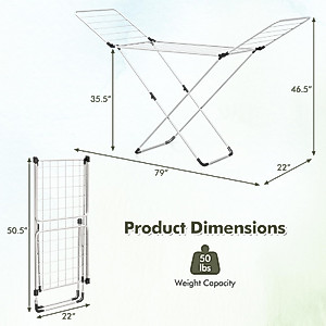 Tangkula Folding Clothes Drying Rack, Lightweight Aluminum Laundry Drying Rack w/Adjustable Wings, 20 Drying Rails, Space-Saving Laundry Hanger for Indoor & Outdoor Use, No Assembly, Silver