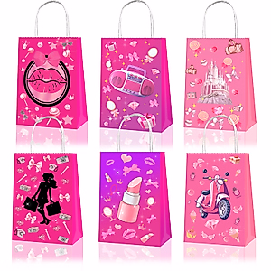 LTHOENG 15pcs Pink Girl Party Bags, Princess Gift Bags Candy Goodie Treat Hot Pink Party Favors Bags with Handles for Girls Princess Theme Party Decoration Birthday Supplies