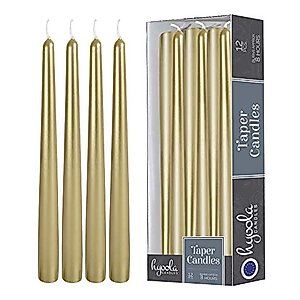 Hyoola Tall Metallic Cream Gold Taper Candles - 10 Inch - Dripless - 12 Pack - 8 Hour Burn Time