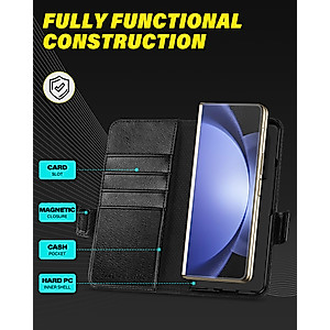 TUCCH Wallet Case for Galaxy Z Fold 5, Shockproof PU Leather Case with S Pen Holder RFID Blocking [Kickstand]Card Slot, PC Shell Flip Cover Compatible with Galaxy Z Fold5 5G 7.6" 2023, Textured Black