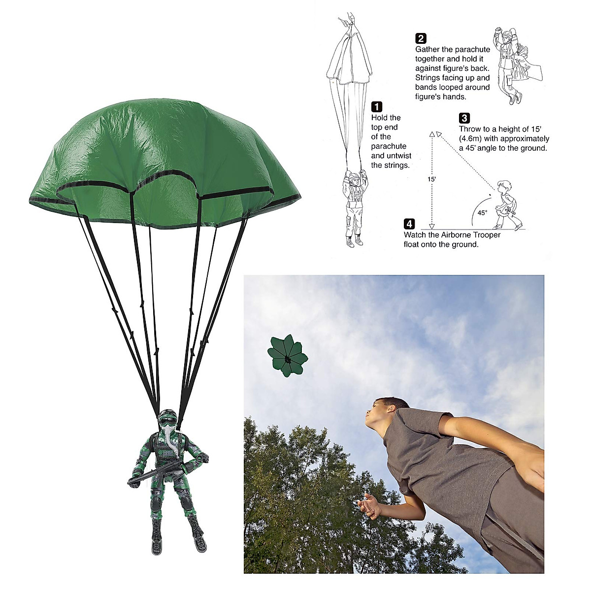 Click N' Play Military Toys Airborne Trooper 10 Piece Play w/Accessories Military Action Figures Toy Set with Soldier Men &Military Accessories, Army Men Toys for Boys Ages 3 Military