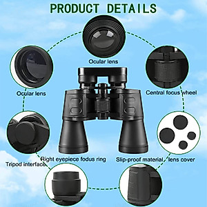 Binoculars 20x50,High Power Binoculars for Adults and Kids with Low Light Night Vision, Compact Waterproof Binoculars for Bird Watching Hunting Travel Football Stargazing BAK-4 Prism FMC Lens(Black)