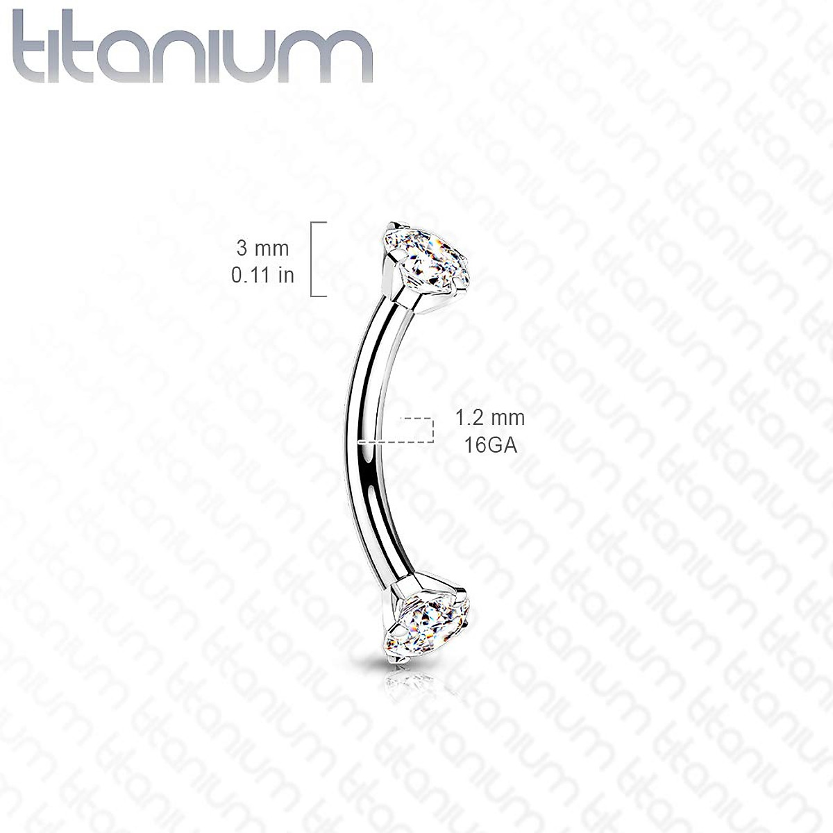 Dynamique Implant Grade Titanium Curved Barbells With Internally Threaded Prong Set CZ Ends (Sold Per Piece)