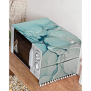 Comforance Marble Turquoise Microwave Cloth Cover 12x35inch, Anti-Slip Dust Oil Proof Cloth, Decorative Kitchen Appliance for Refrigerator Washing Machine Protector, Marble Textured Modern
