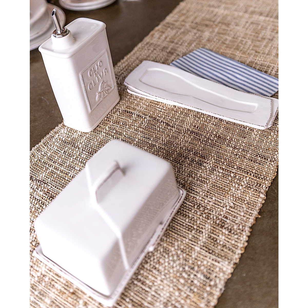 Vietri Lastra White Spoon Rest, 11" Ceramic Cooking/Serving Utensil Tray, Stove/Counter Decor