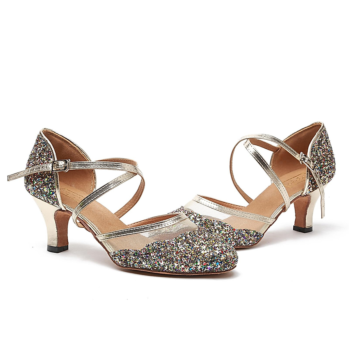 ZHCRCfirm Women's Glitter Closed Toe Ballroom Morden Latin Tango Party Wedding Professional Dance Shoes Gold US 7.5