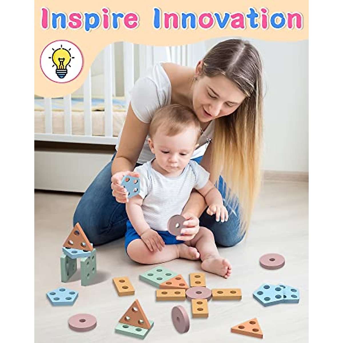 Montessori Toys for 1 2 Year Old Boy and Girl, Shape Sorter Wooden Toys for Toddlers 1-3, Toddler Toys age 1-2, 1 2 Year Old Girl Boy Gifts,Sorting and Stacking Education Preschool Toys - Coffee