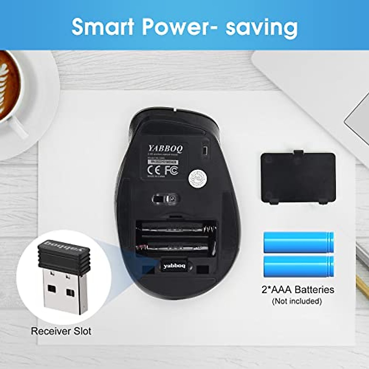 YABBOQ Portable Wireless Mouse for Laptop, PC, MacBook, Desktop, 2023 Version 2.4G Computer Optical/Ergonomic Mouse 6 Buttons, 800/1200/1600 DPI, with USB Receiver - Black