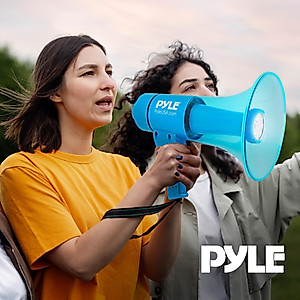 Pyle Compact and Portable Mega Phone Speaker - 40W Waterproof Bullhorn with Alarm Siren, Adjustable Volume, LED Flashlight, and AA Battery Power - Indoor/Outdoor Use for Cheering at Football Games