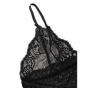 WDIRARA Women's 2Pcs Floral Lace Cami Top with Shorts Sleepwear Pajama Set Red L