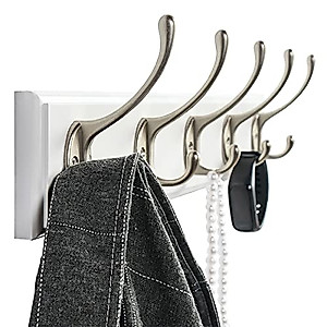 JYL HOME Wall-mounted Bamboo Coat Rack, 5 Double Hooks, Rustic Hooks for Hanging Coats,Jacket,Clothes,Hats,Decorative Hooks for Entryway, Bathroom, Bedroom, Closet Room, White