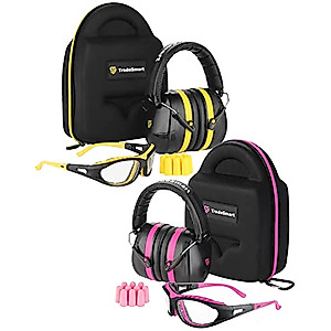 TradeSmart All-in-One Gun Range Safety Duo Kit, Yellow & Pink Ear and Eye Protection Kit for Men & Women, U.S. Certified