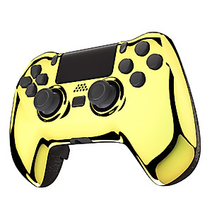 eXtremeRate Chrome Gold Decade Tournament Controller (DTC) Upgrade Kit for PS4 Controller JDM-040/050/055, Upgrade Board & Ergonomic Shell & Back Buttons & Trigger Stops - Controller NOT Included