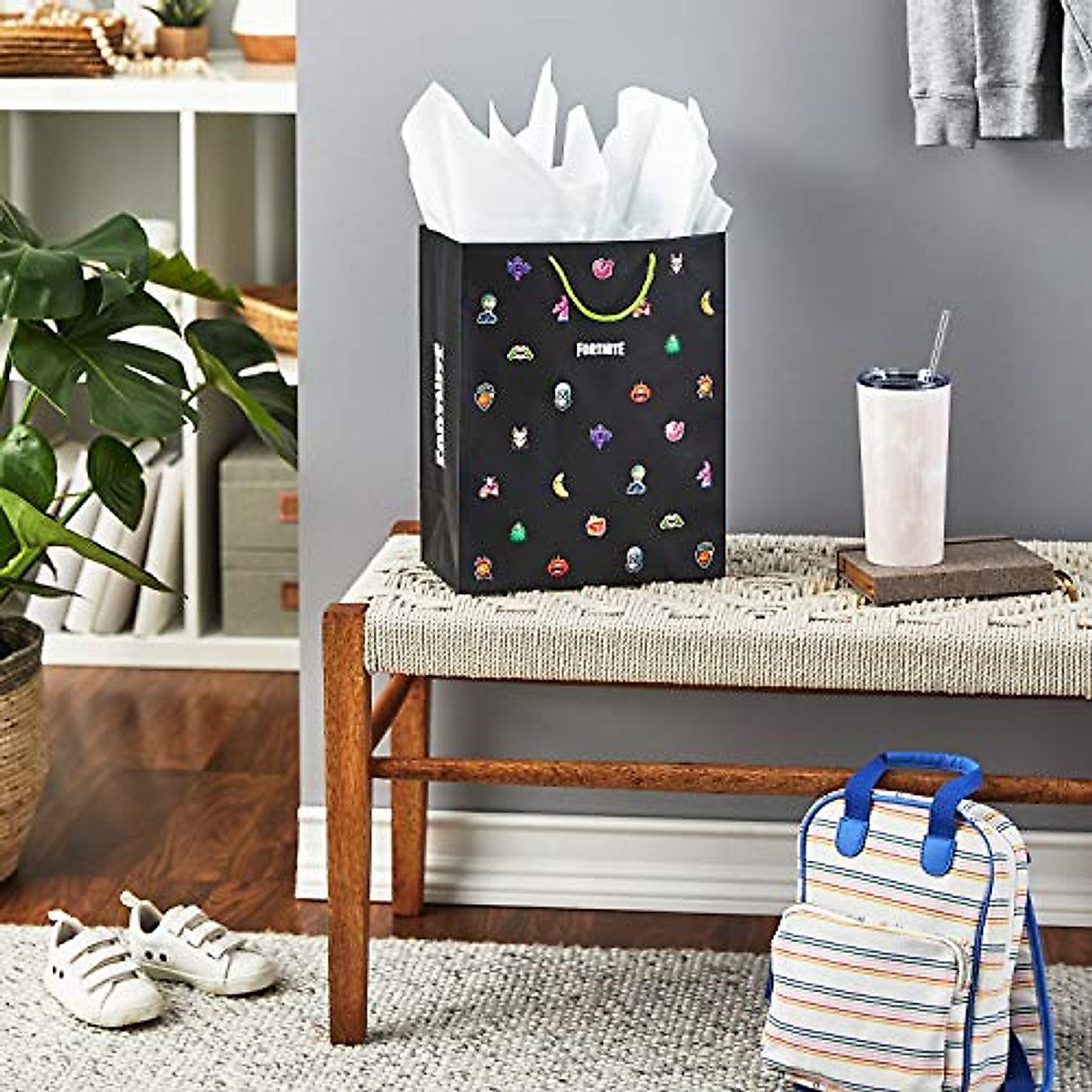 Hallmark 13" Large Fortnite Gift Bag with Tissue Paper (Black) for Birthdays, Valentine's Day, Christmas and More