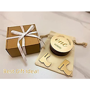 Baby Milestone Cards | 13 Double Sided Wooden Monthly Milestone Discs with Easel Stand | Baby Milestone Markers | Newborn Photography Props | Pregnancy and Baby Shower Gifts for Boys & Girls