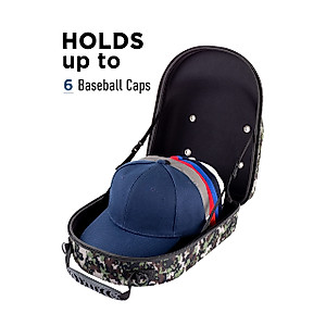 Thorza 6 Hat Travel Case for Baseball Caps, Trucker, and Flat Brim Hats - Hard Side Storage and Protection Case - Dust Proof Carrier with Carry Handle and Shoulder Strap - Camouflage