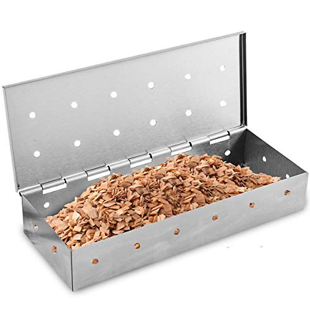 Kaluns Smoker Box For Gas Grill or Charcoal Grill, Stainless Steel Smoke Box, Works with Wood Chips, Add Smoked BBQ Flavor, Hinged Lid ,Warp Free Grill Accessories