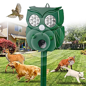 2024 Ultrasonic Animal Repellent, 5 Modes Upgraded Outdoor Cat Solar Powered Squirrels Deterrent with Motion Sensor,Sound,LED Flashing,Waterproof Deer Repellent for Dog Bird Skunk Rabbit-X2