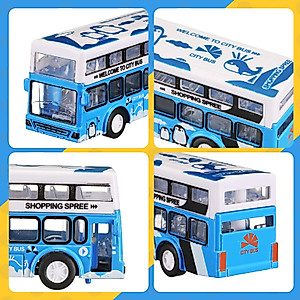Hanaive 6 Pcs School Bus Toys Cars Set Die Cast Metal Little Cars City Bus Double Decker Friction Powered Cars Play Toys for Birthday Gift Vehicle with Opening Doors Education Bulk